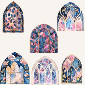 Watercolor Stained-glass Windows Clipart, Vintage Church Window With ...