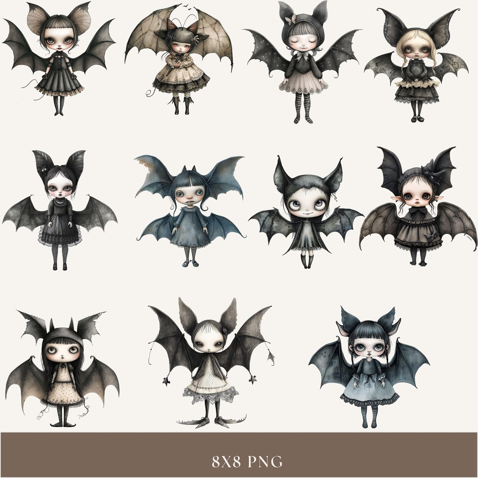 Luna Bat Girl Clipart, Bat Clipart, Quirky Girl Clipart, Halloween ...