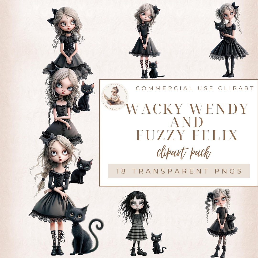 Quirky Girl Clipart, Best Friend Clipart, Quirky Cat Clipart, Besties ...