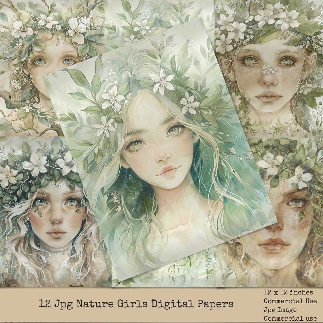 Printable Papers, Flower Girl Digital Papers, Nature Girl Junk Journal ...