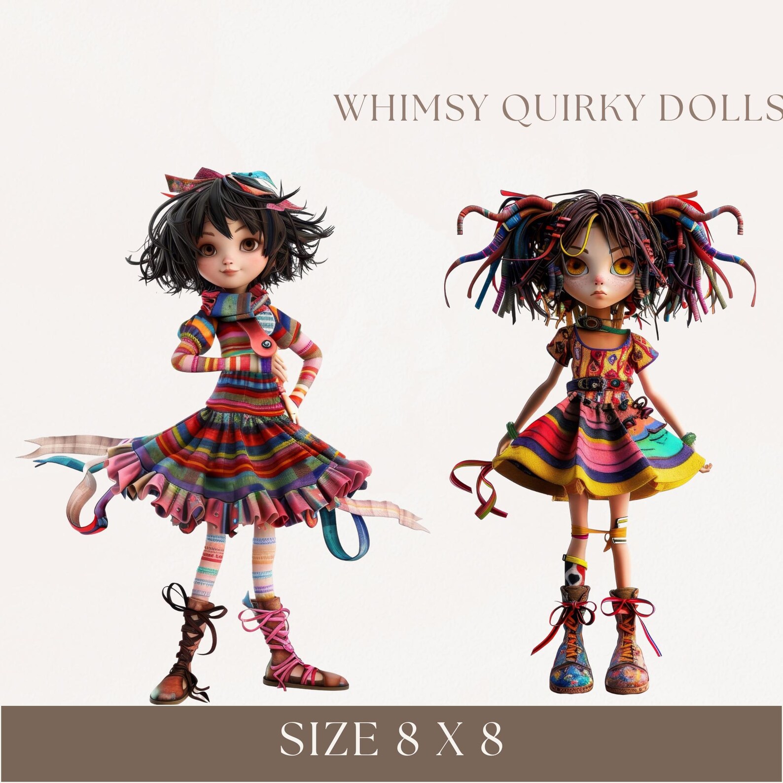Quirky Girl Clipart, Mixed Media Clipart, Whimsy Quirky Girl Dolls ...