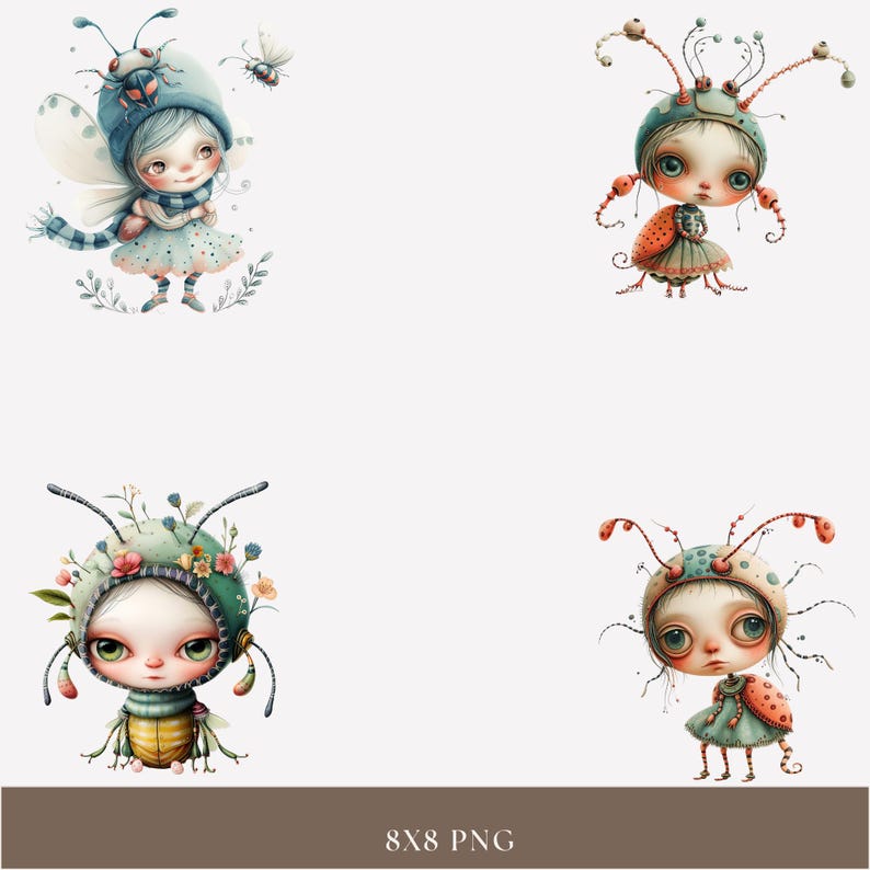 Quirky Whimsy Insect Girls, Insect Clipart, Whimsical Clipart, Quirky ...