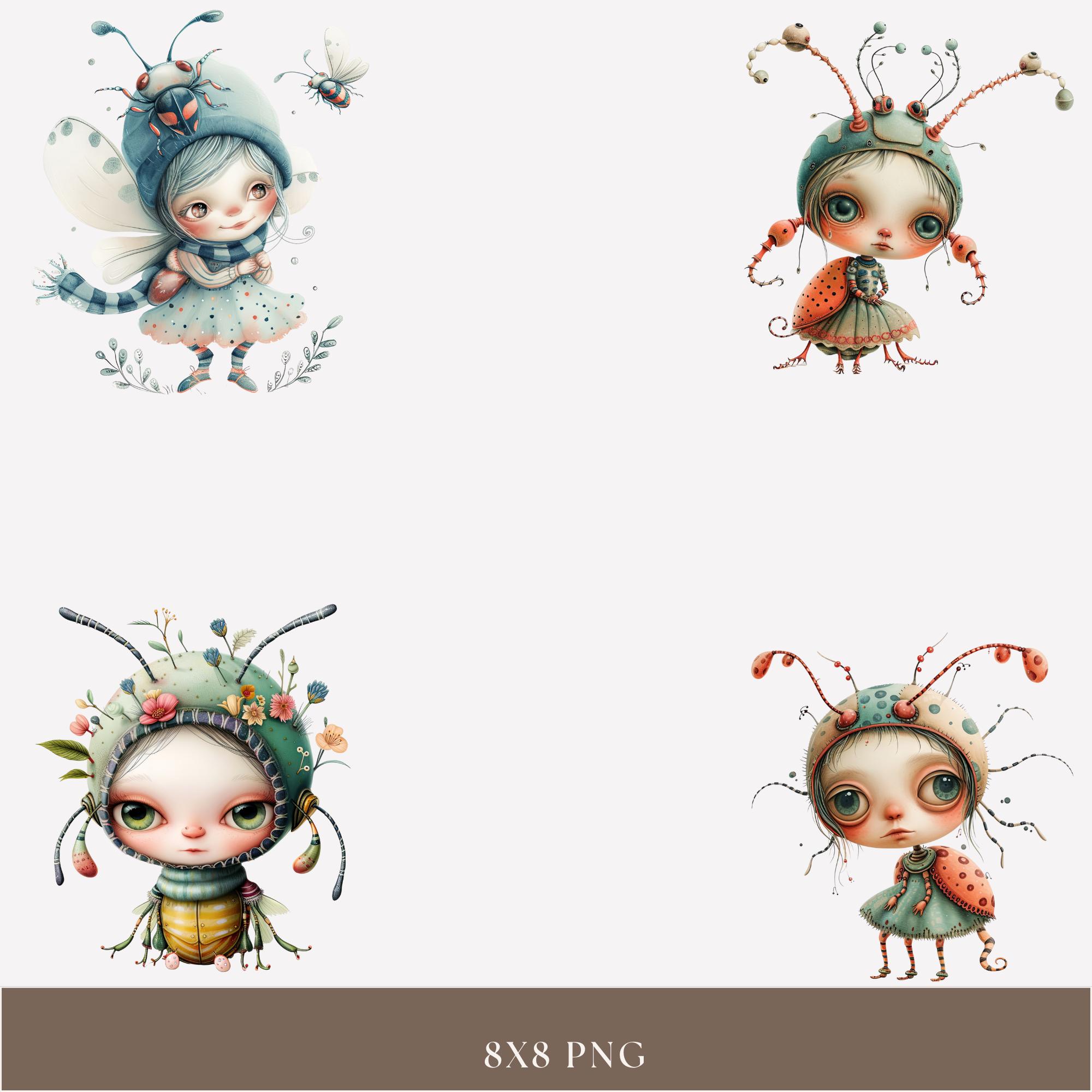 Quirky Whimsy Insect Girls, Insect Clipart, Whimsical Clipart, Quirky ...