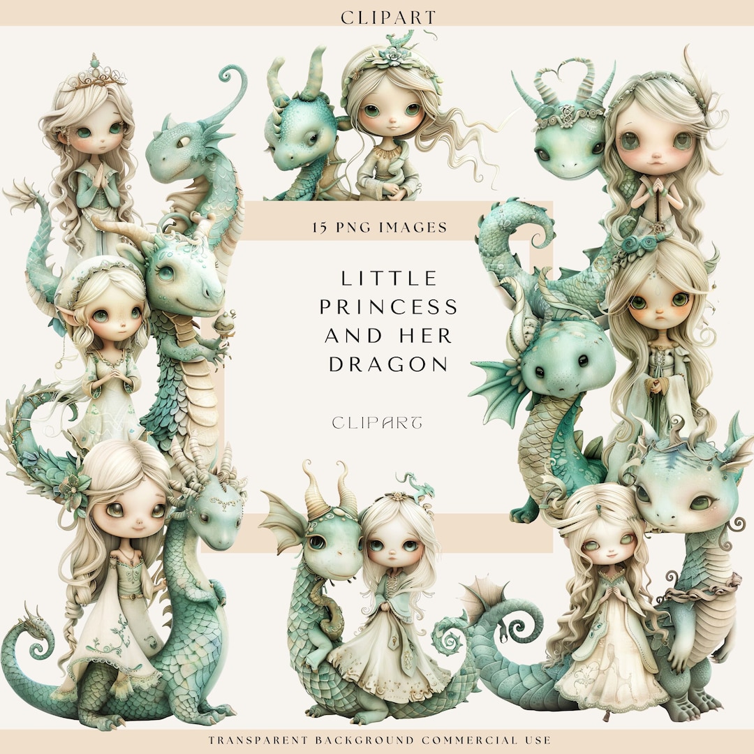 Little Princess and Her Dragon, Best Friend Clipart, Dragon Clipart ...