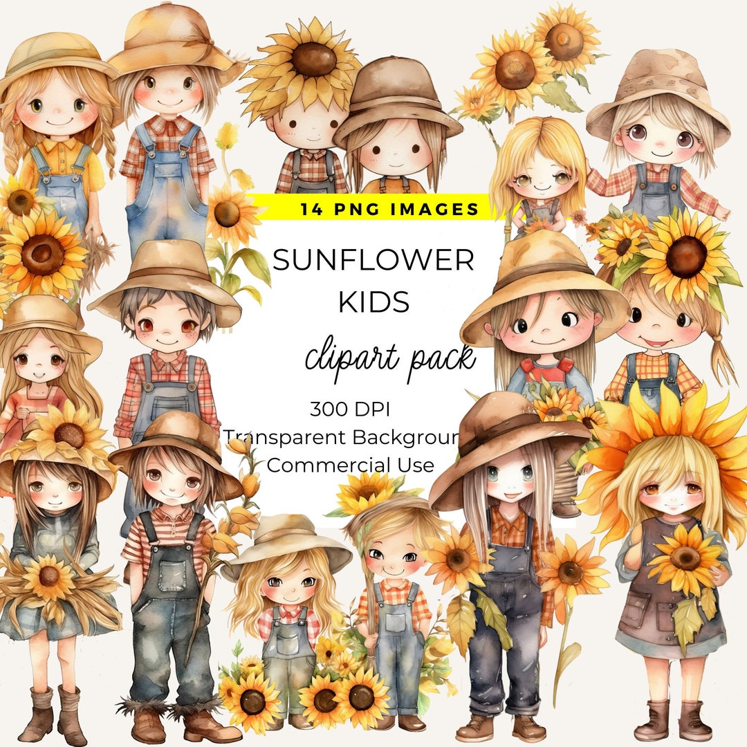 Sunflower Kids Clipart, Sunflower Clipart, Children Clipart, Sunflower ...