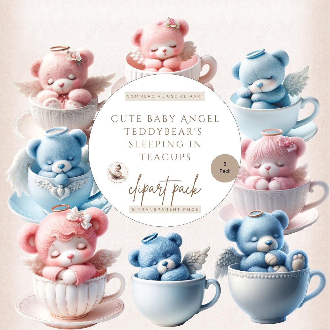 Cute Angel Clipart, Teacup Teddybear's, Baby Shower Clipart, Gender ...