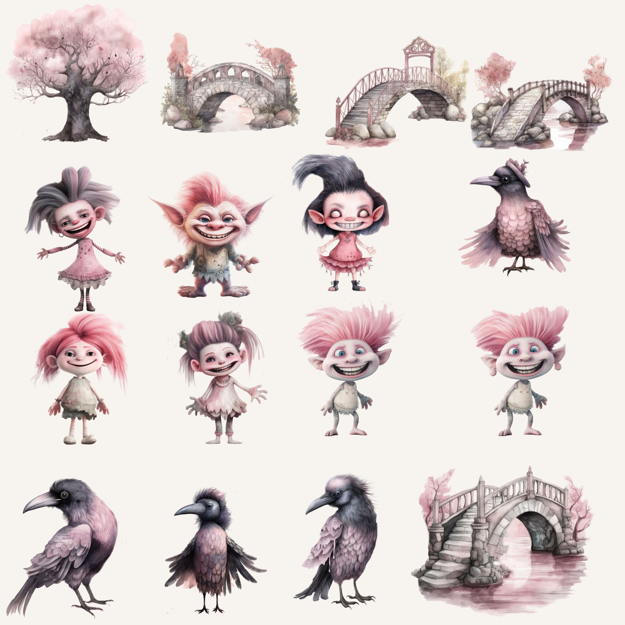 Trolls Clipart Pink Troll Invitation Pack Texture Set 4 - Etsy