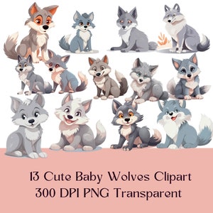 Baby Wolf Clipart, Cute Animals PNG, Forest Nursery Wall Art, Jungle ...