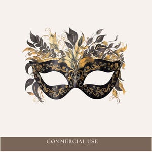 Watercolor Gold Masquerade Clipart, Party Mask, Anniversary Mask, Ball ...