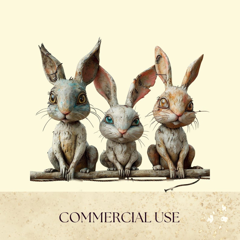 Whimsical Quirky Bunny Clipart Bundle, Weird Quirky Wall Art, Rabbit on ...