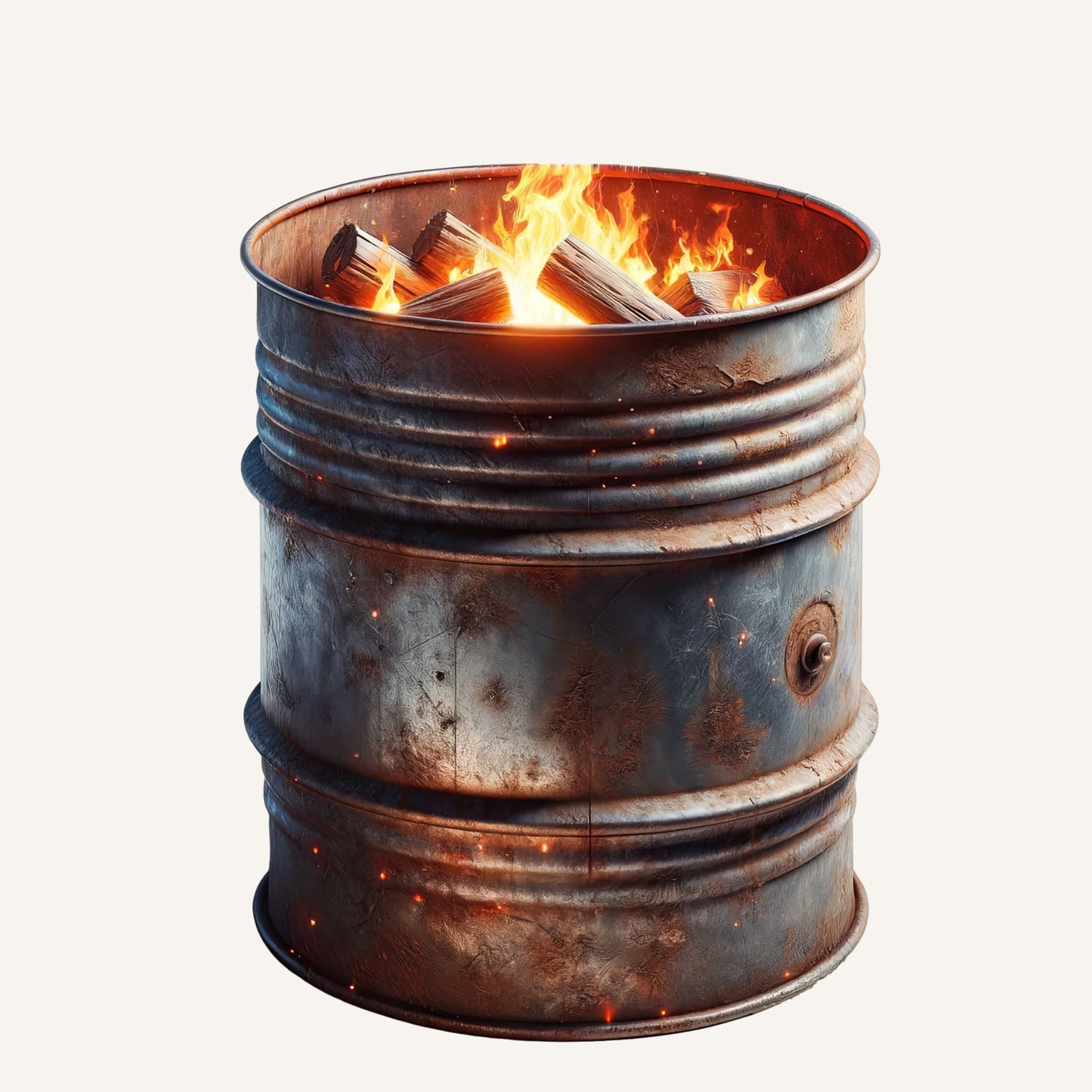 Campfire Clipart, Outdoor Fire Drum, Firewood Clipart, Rustic Outdoor ...
