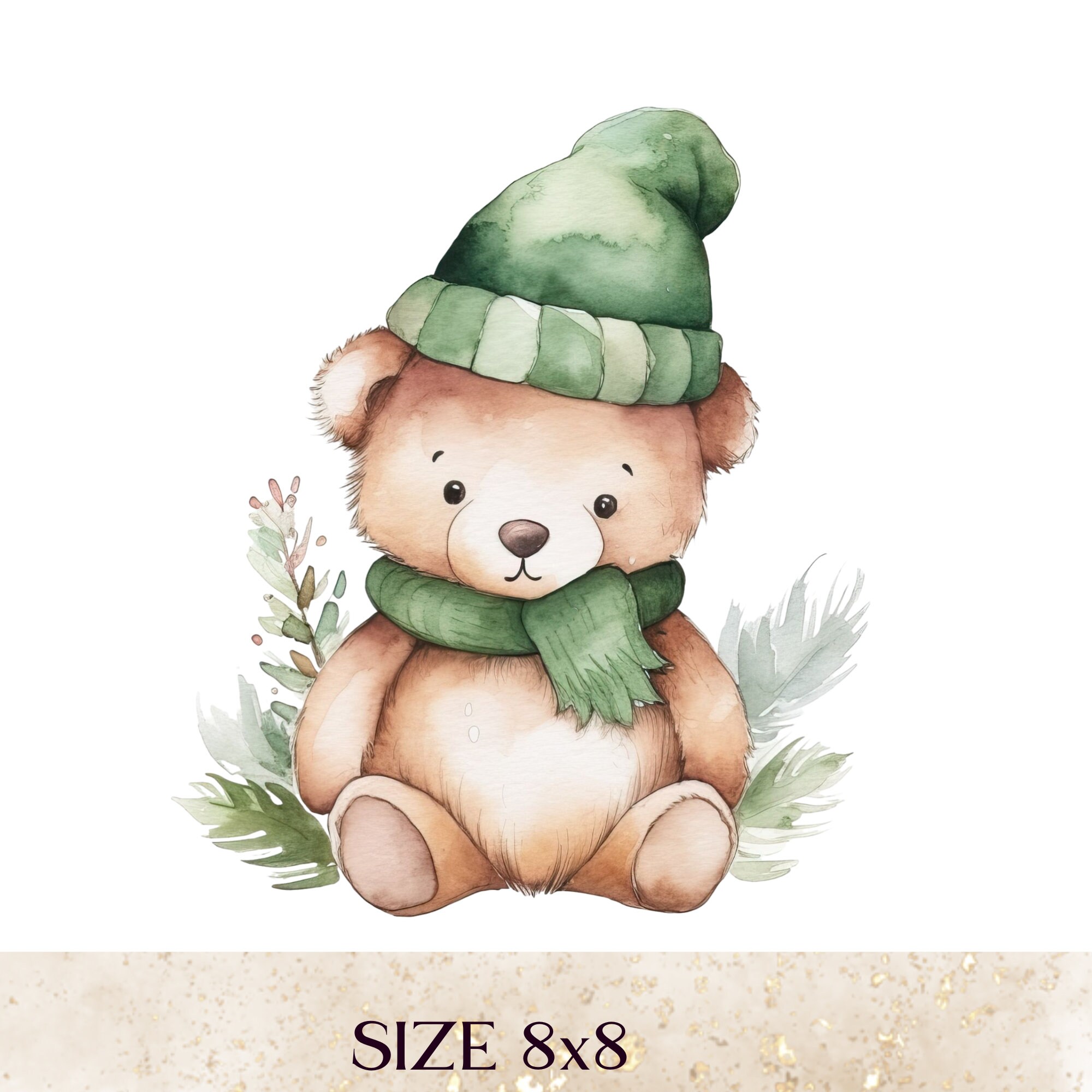 Watercolor Christmas Green Teddy Bear Clipart, Christmas Teddy Bear ...