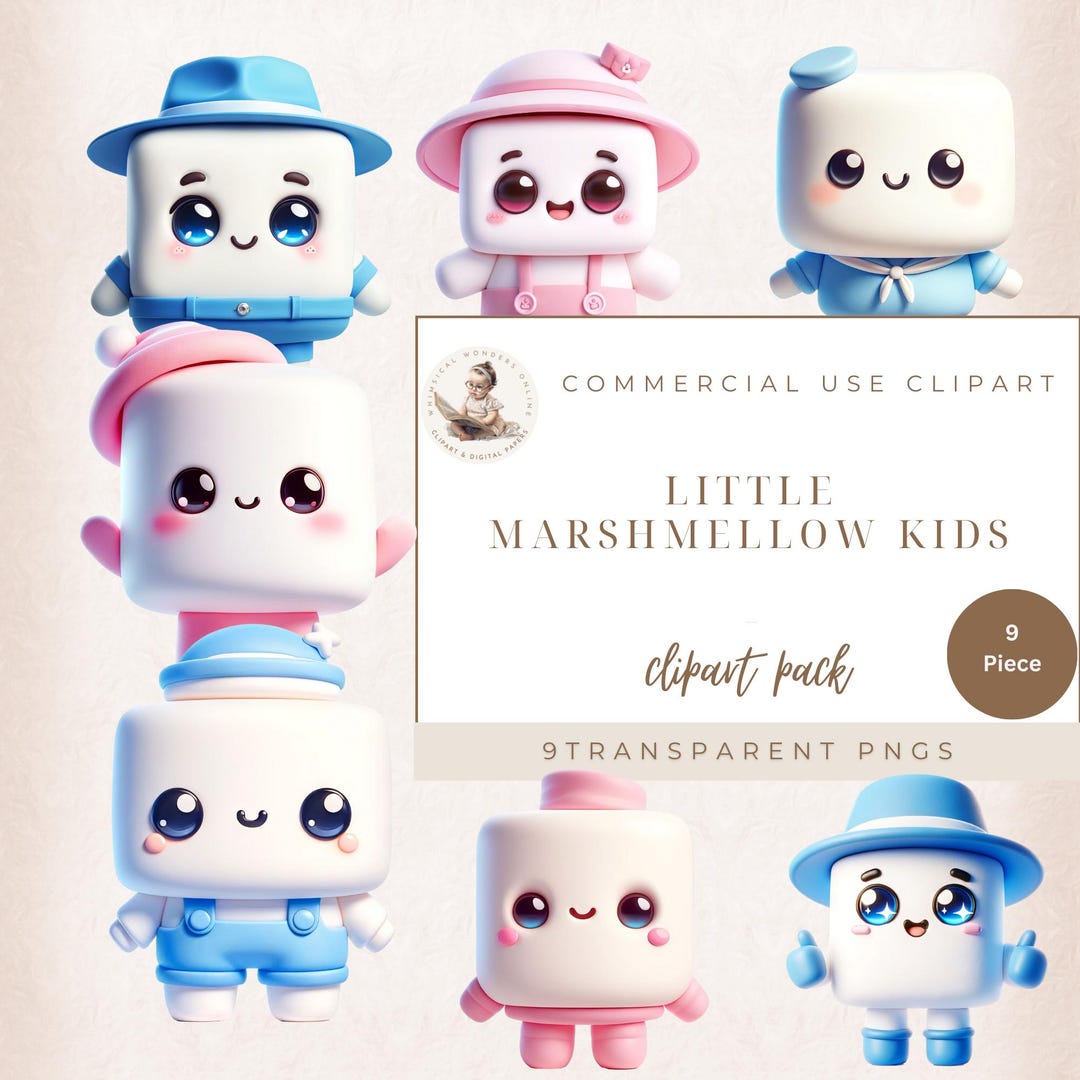 Marshmallow Clipart, Marshmallow Kids, Baby Shower Clipart, Gender ...