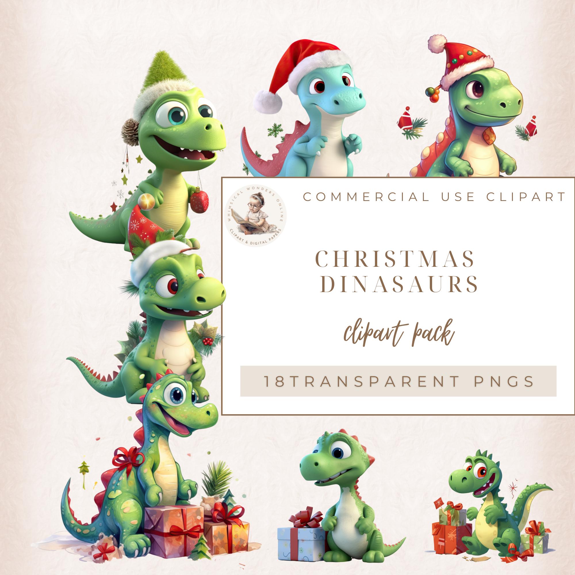 Cute Christmas Dinosaur Clipart, Christmas Clipart, Festive Clipart ...