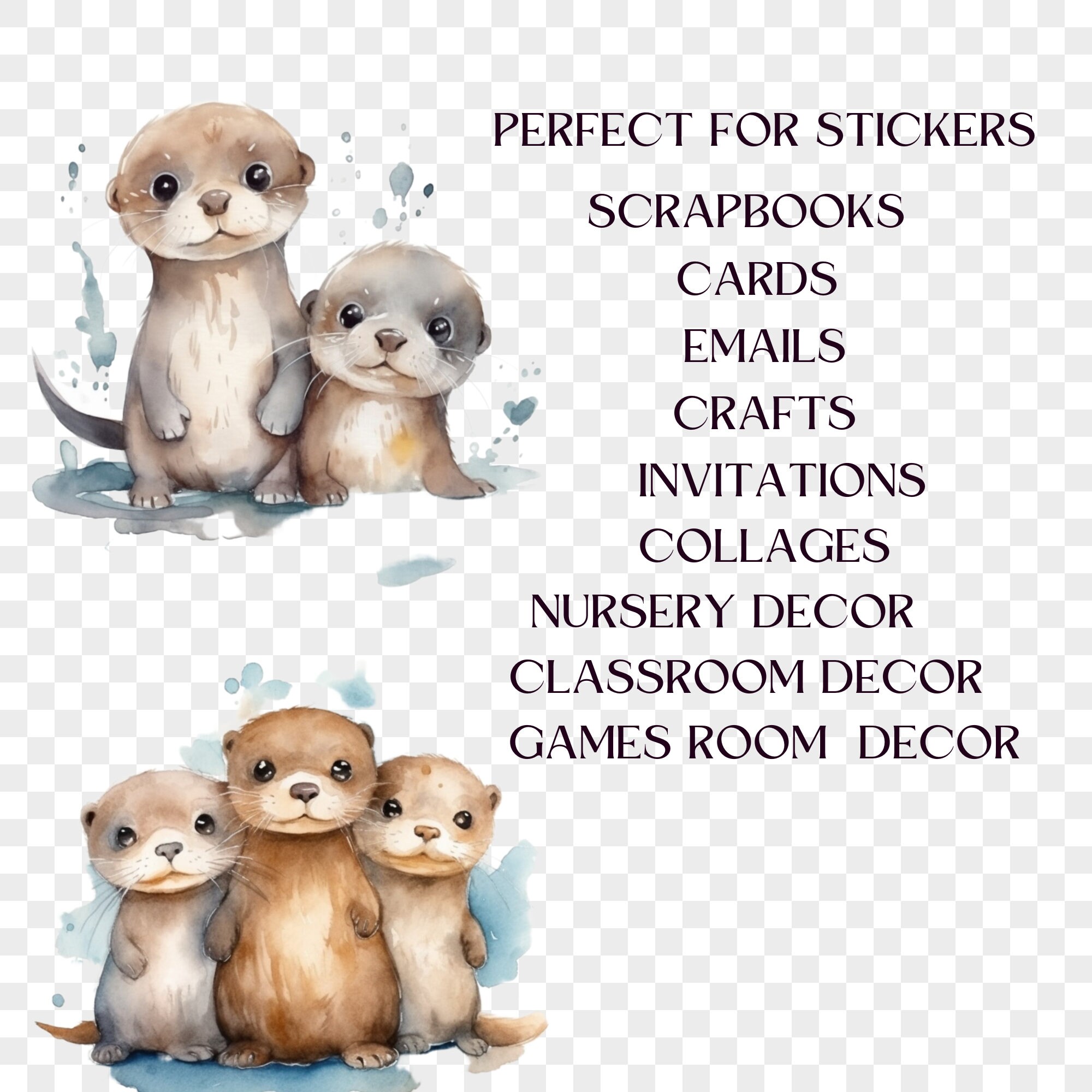 Watercolor Otter Clipart, Baby Otters, Sea Creatures, Watercolor ...