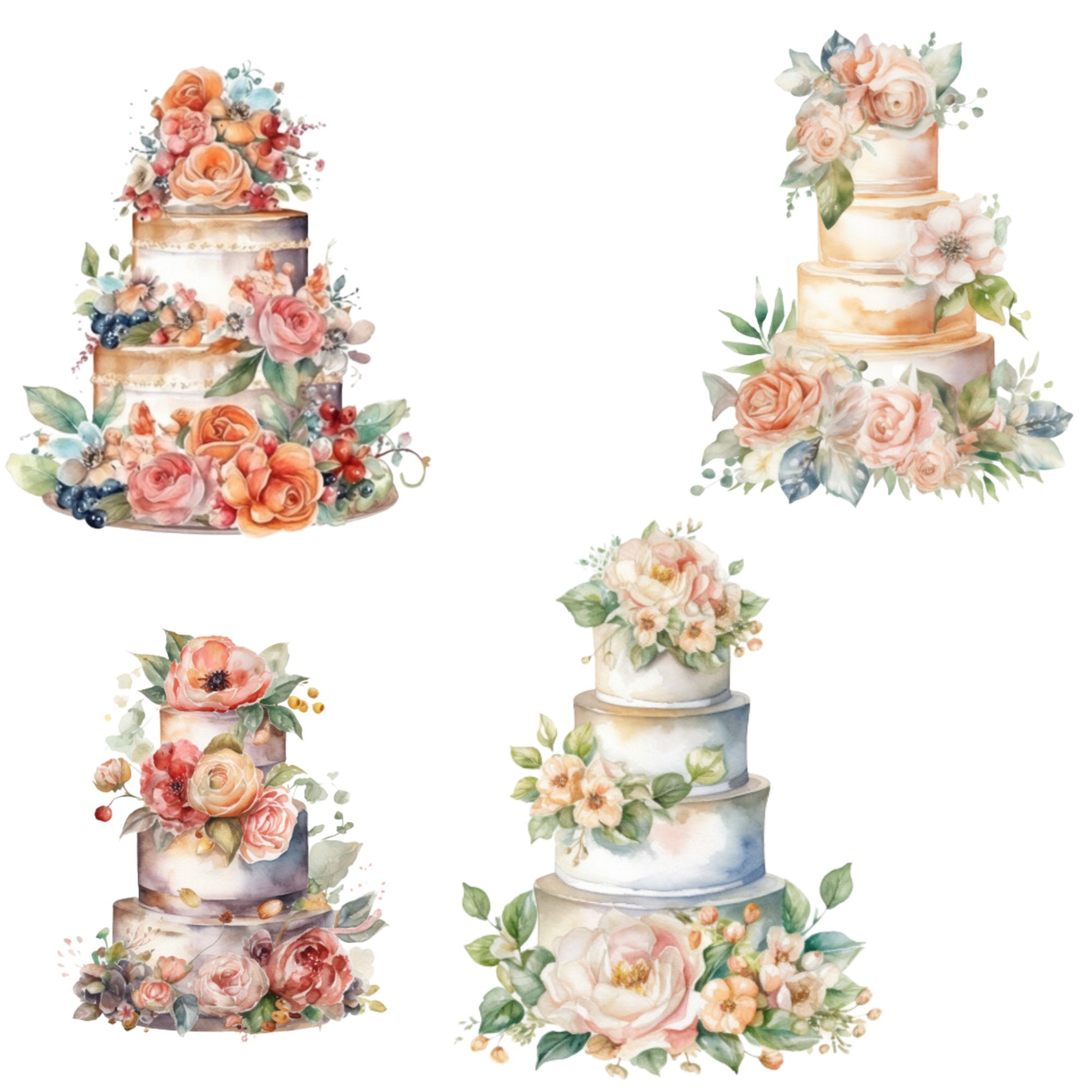 Wedding Cake Watercolor Clipart, Commercial Use, Transparent Pngs, Cake ...