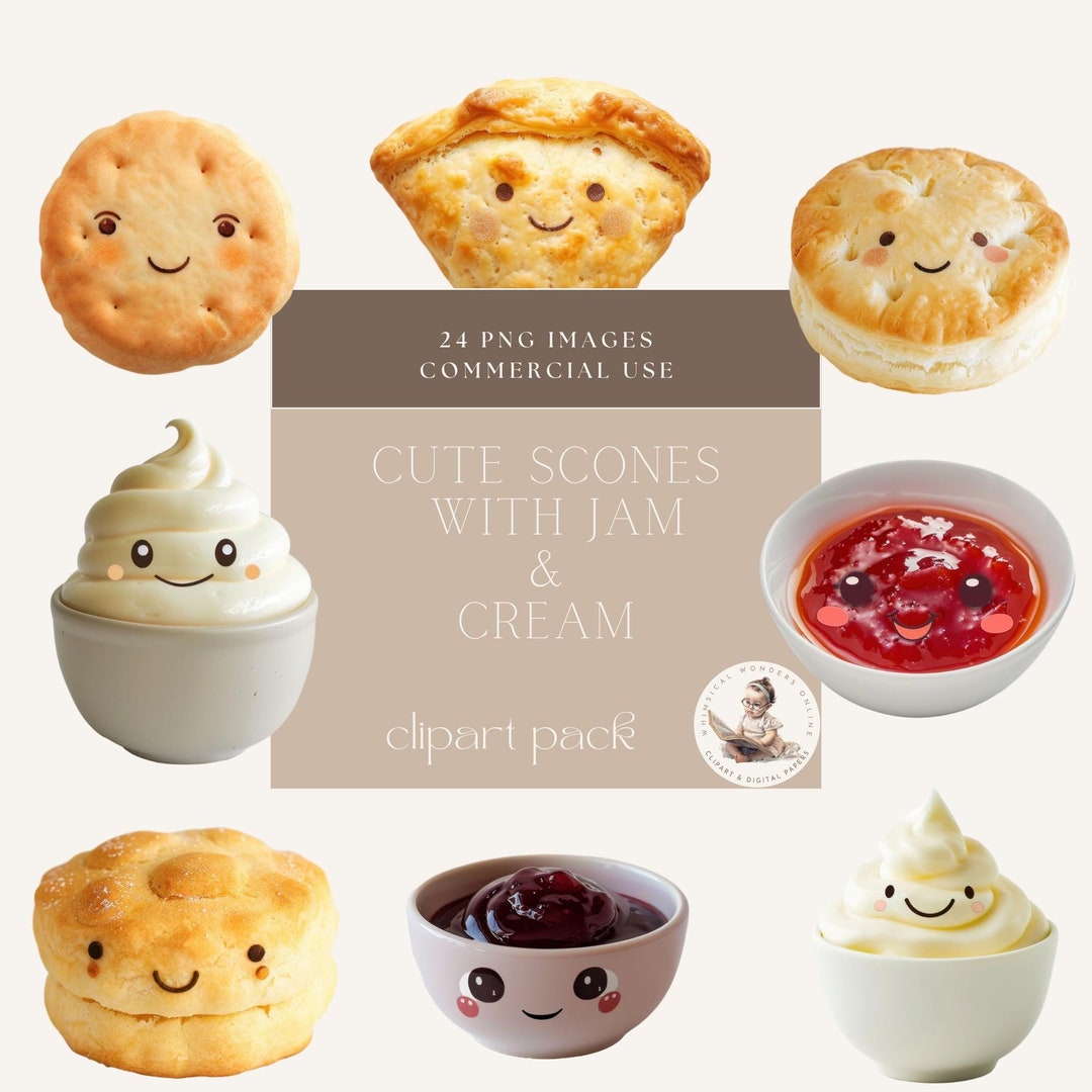 Cute Kawaii Scones and Cream Jam Graphics, Scones Clipart, Baby Shower ...