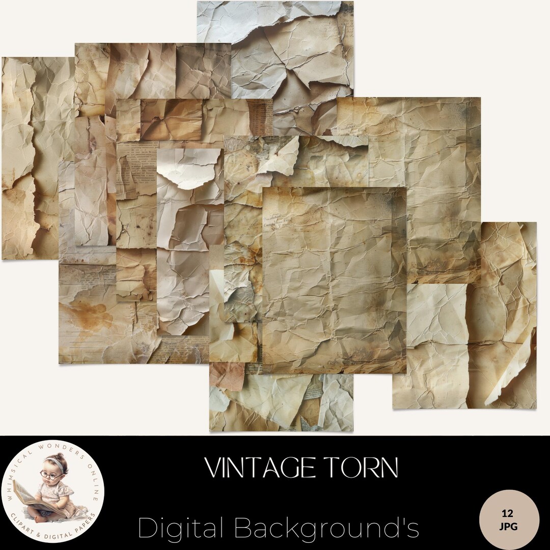 Vintage Torn Digital Background Papers, Torn Papers Scene, Vintage ...