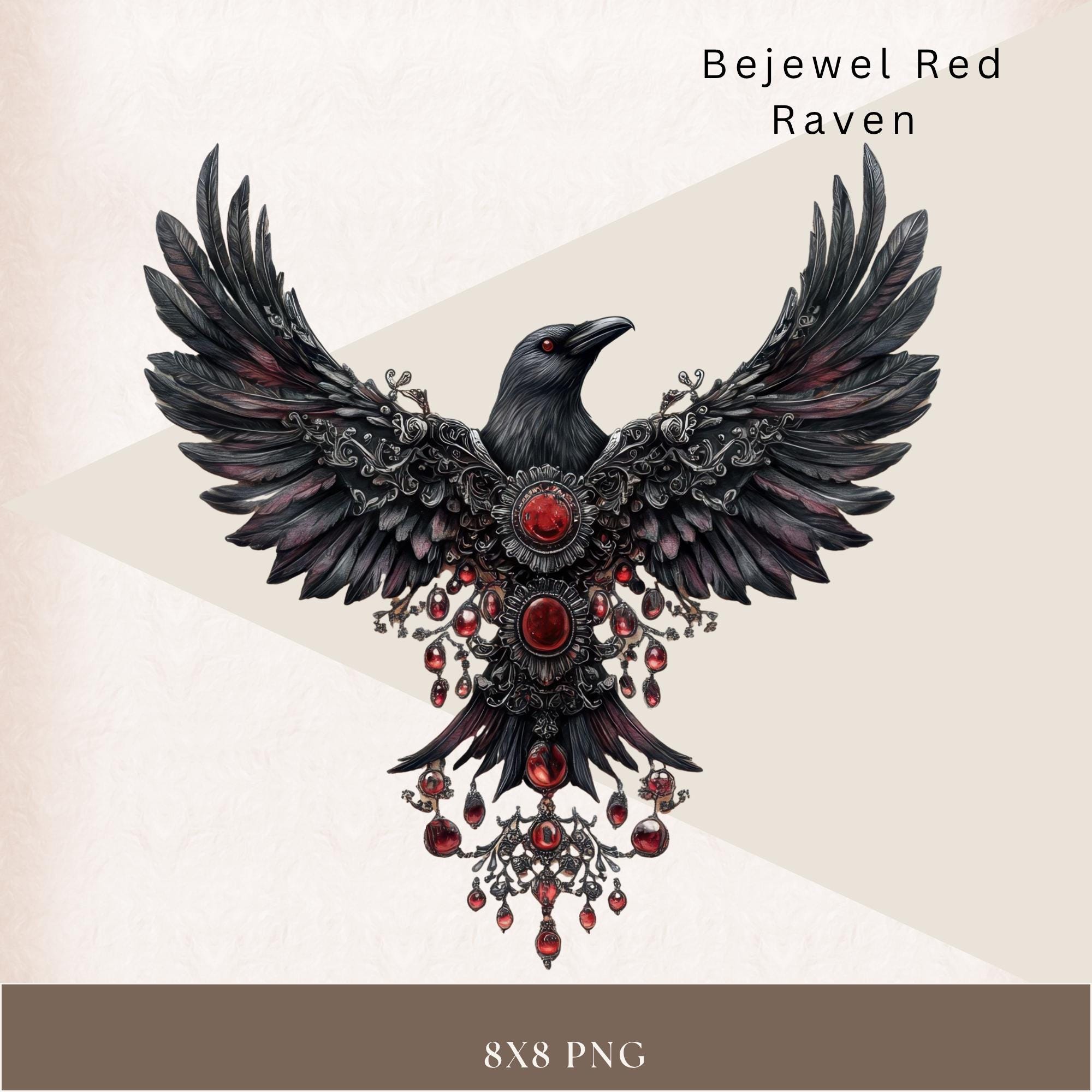 Raven Clipart, Gothic Red Bejewel Raven Birds Illustration, Black Crows ...
