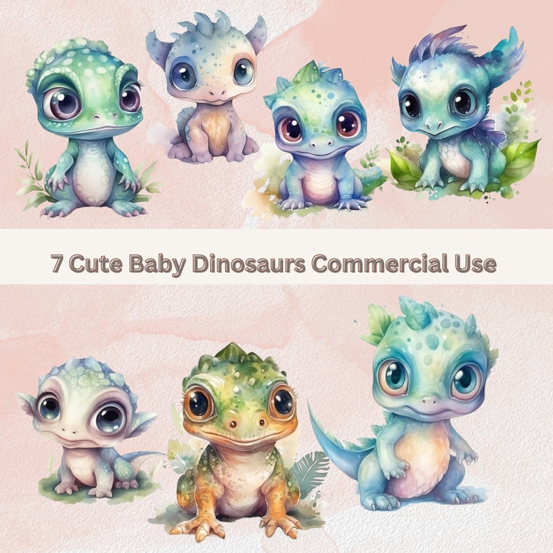 Baby Dinosaurs Clipart Set Transparent BG Commercial Use - Etsy