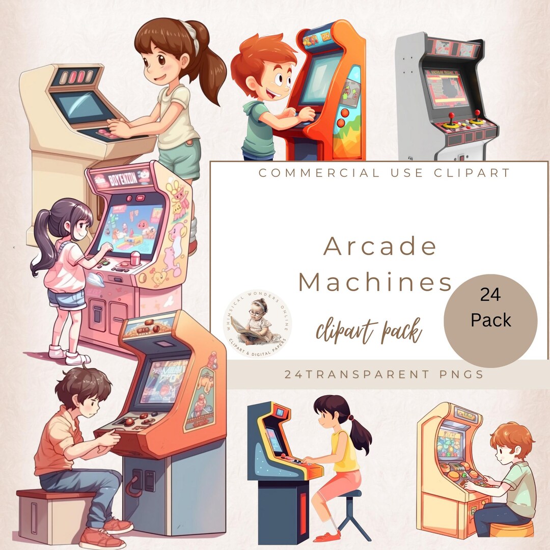 Arcade Machine Clipart, Gaming Clipart, Cartoon Boy and Girl on Arcade ...