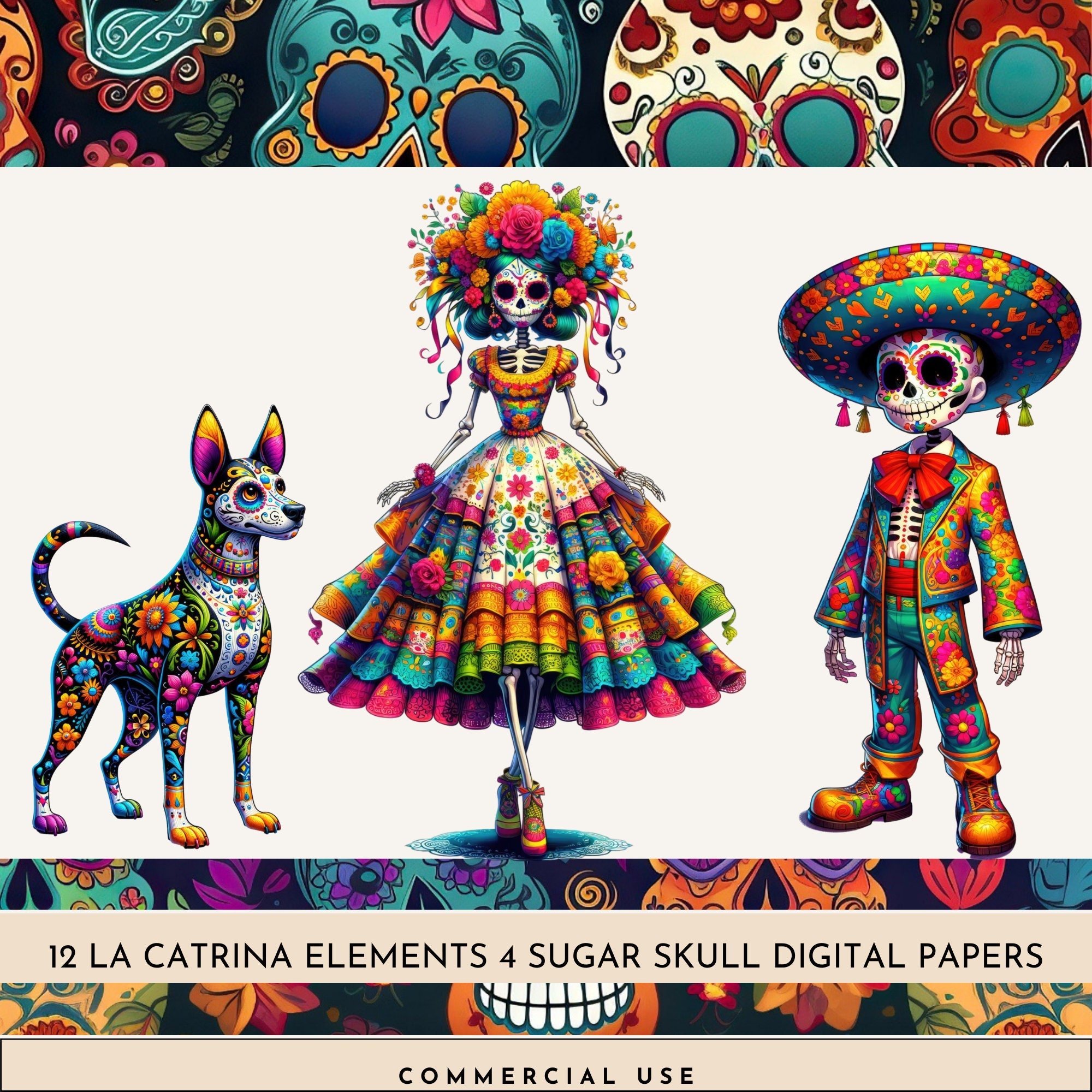 Day of the Dead Clipart, La Catrina Girl, Mexican Clipart, Sugar Skull ...