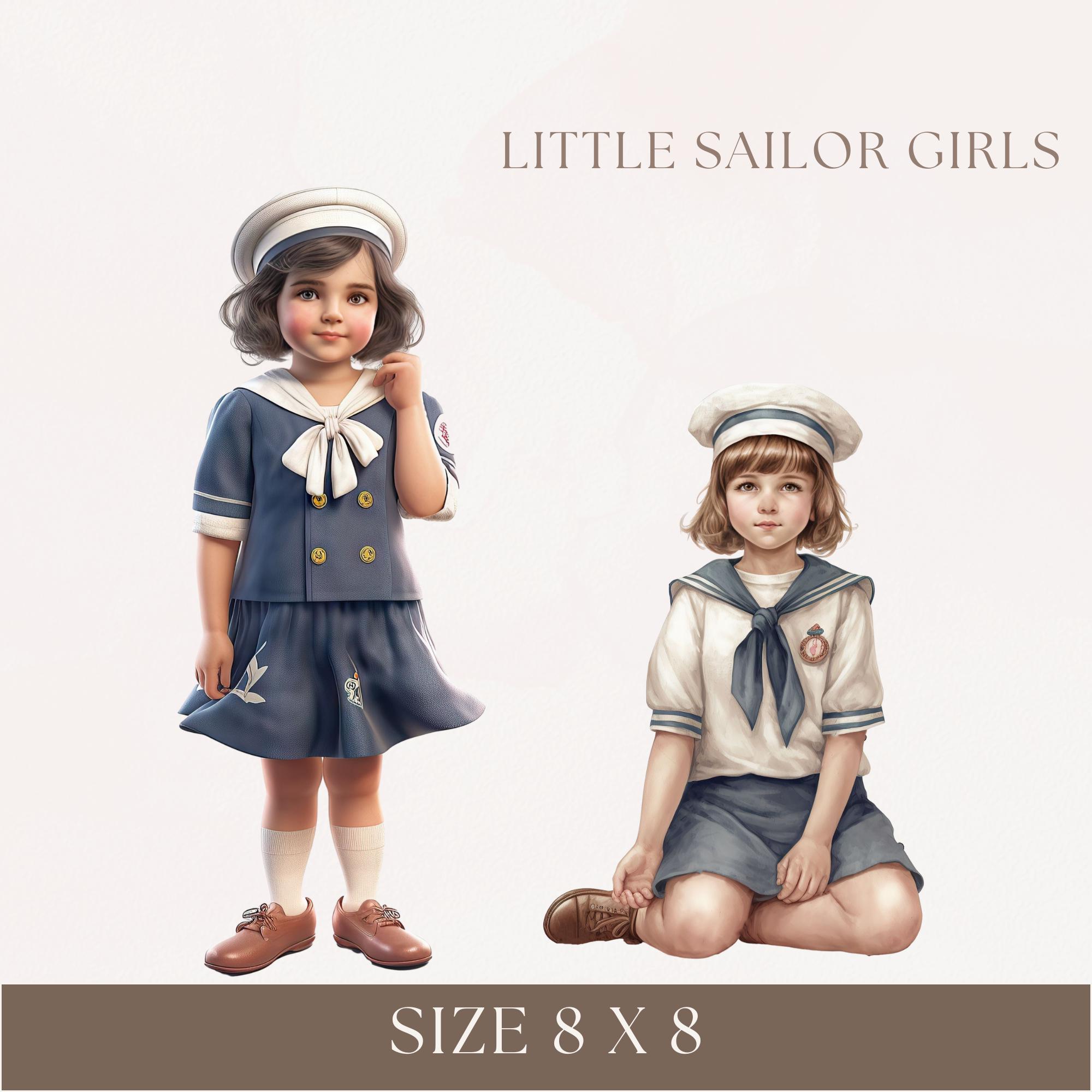 Cute Sailor Girls Clipart, Nautical Clipart, Little Sailor Clipart ...