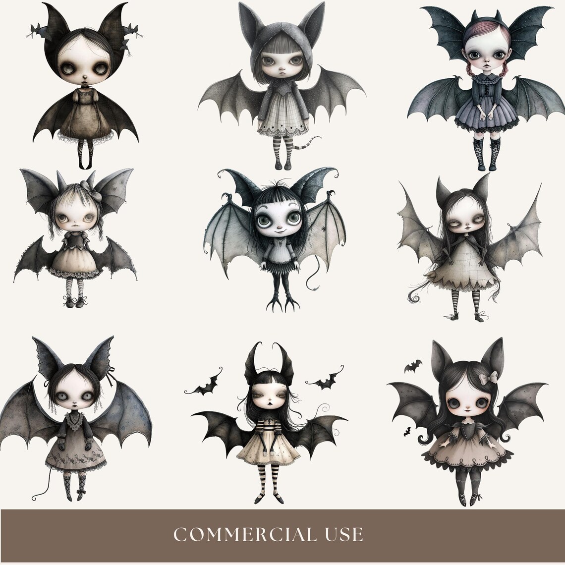 Luna Bat Girl Clipart, Bat Clipart, Quirky Girl Clipart, Halloween ...
