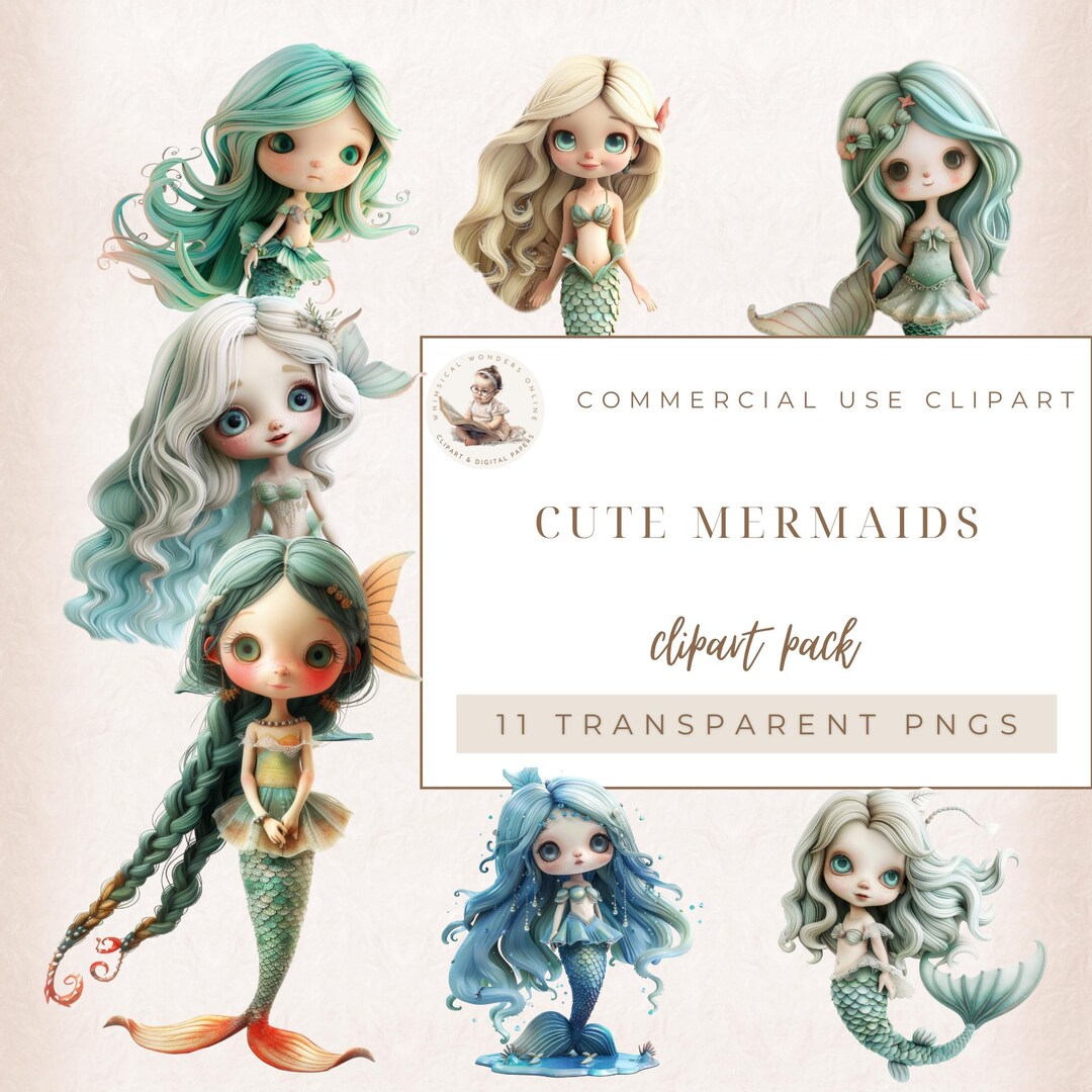 Cute Mermaid Clipart, Nautical Clipart, Girl Clipart, Fantasy Clipart ...