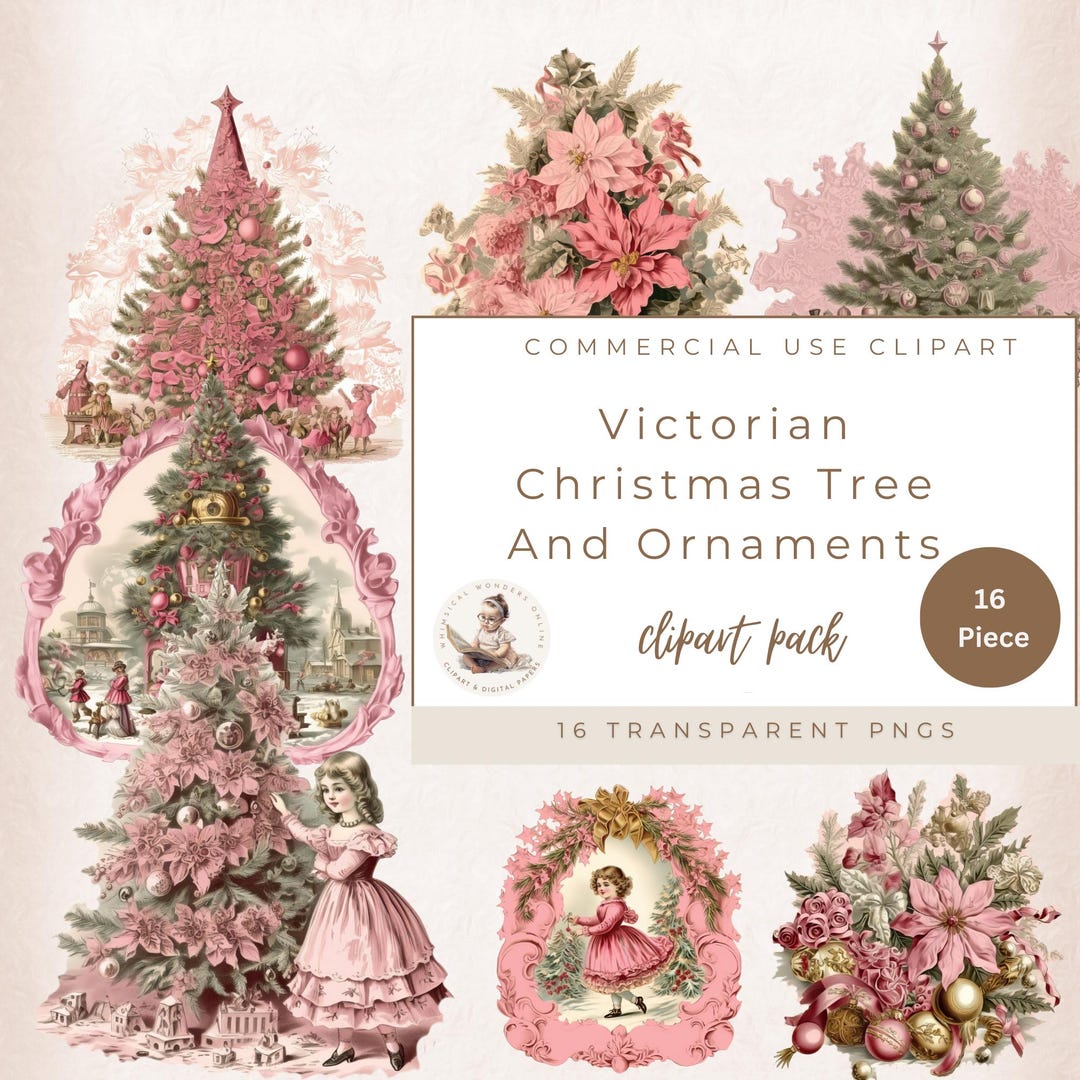Pink Christmas Clipart, Vintage Pink Christmas PNG, Pink Winter Clipart ...