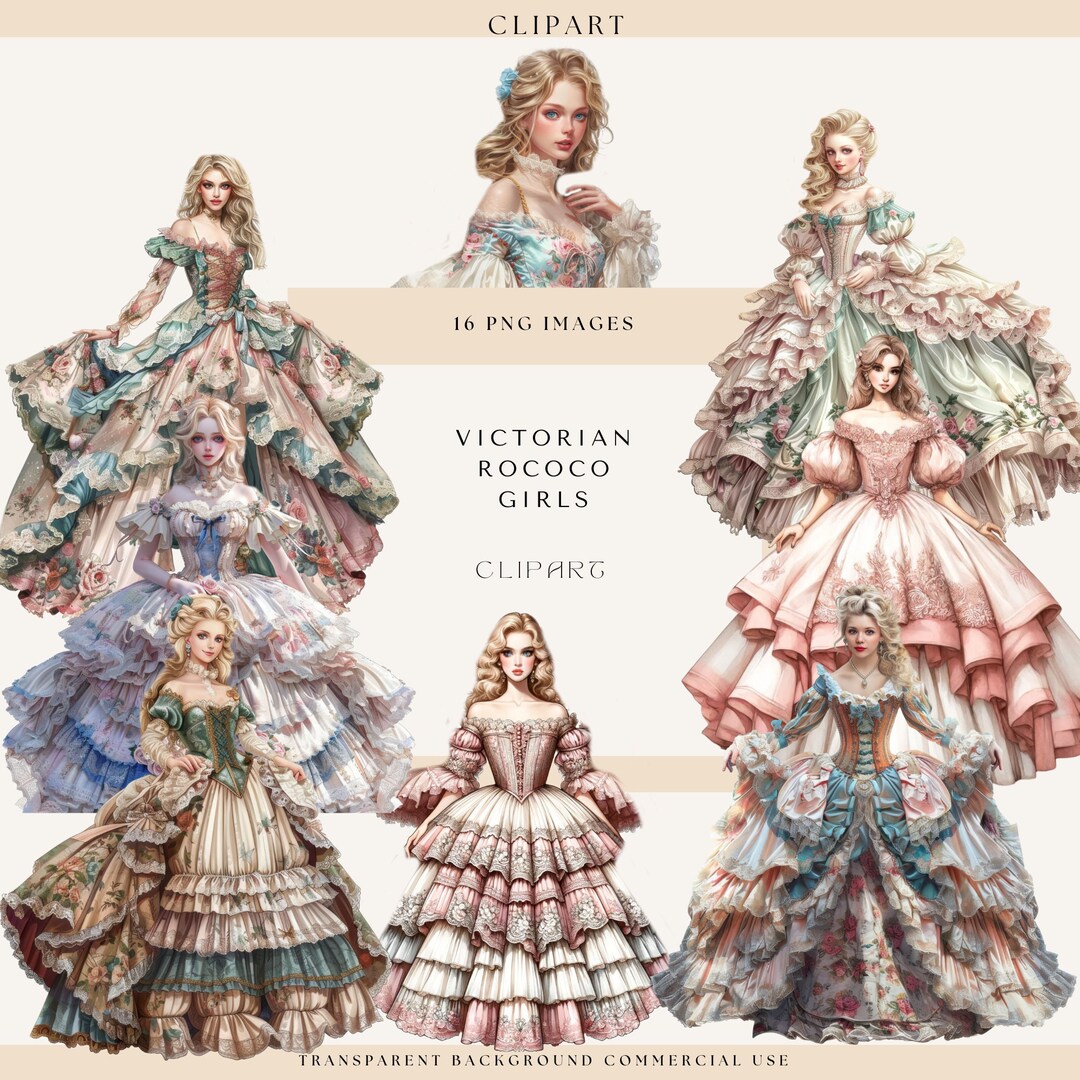 Rococo Girls, Victorian Ladies, Ball Dress, Boudoir Clipart, Victorian ...