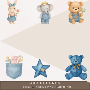 Blue Jean Baby Shower Clipart, Baby Clothesline, Denim Animals ...