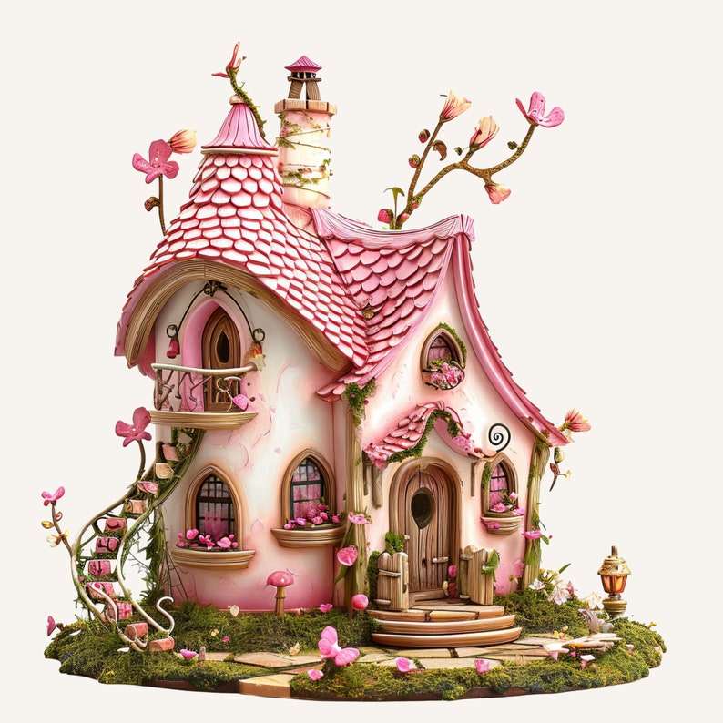 Fairy House Clipart, Fairy Clipart, Pink Magical Fairy House, Whimsical Clipart, Fantasy Clipart ...
