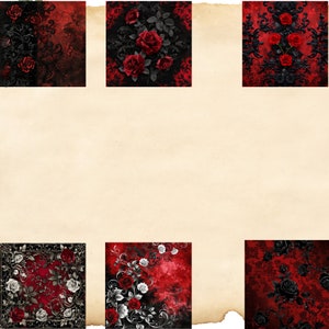 Black and Red Roses Digital Papers, Gothic Roses Background Papers ...