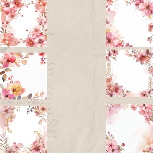 Printable Papers, Watercolor Pink Gold Floral Digital Papers ...