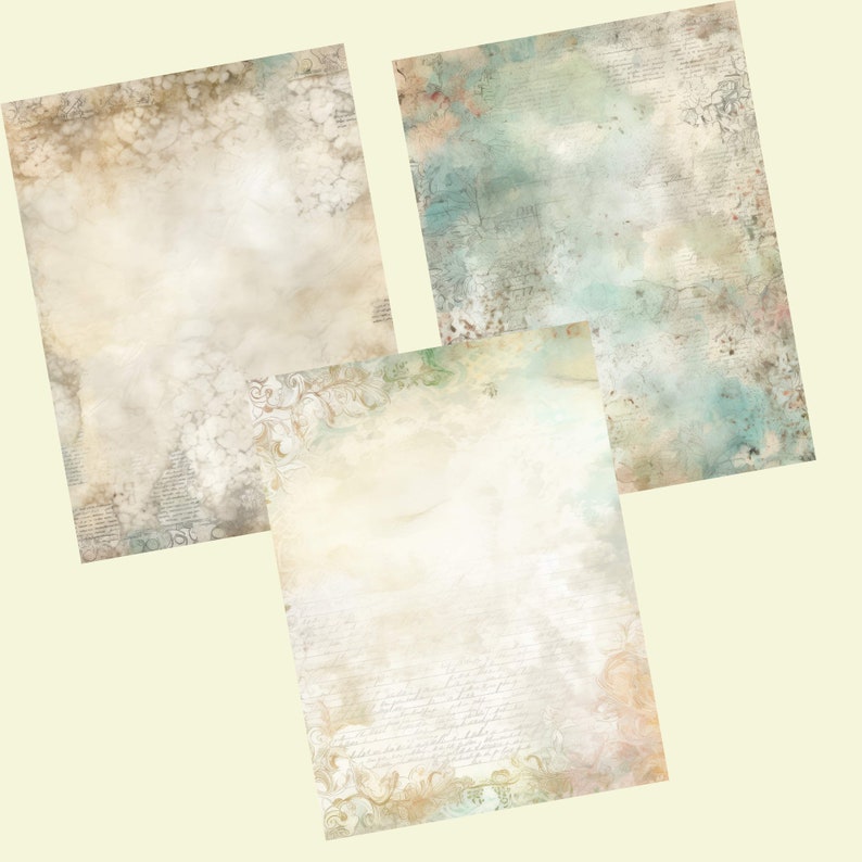 Vintage Emerald Green Digital Papers, Faded Paper Download, Junk ...