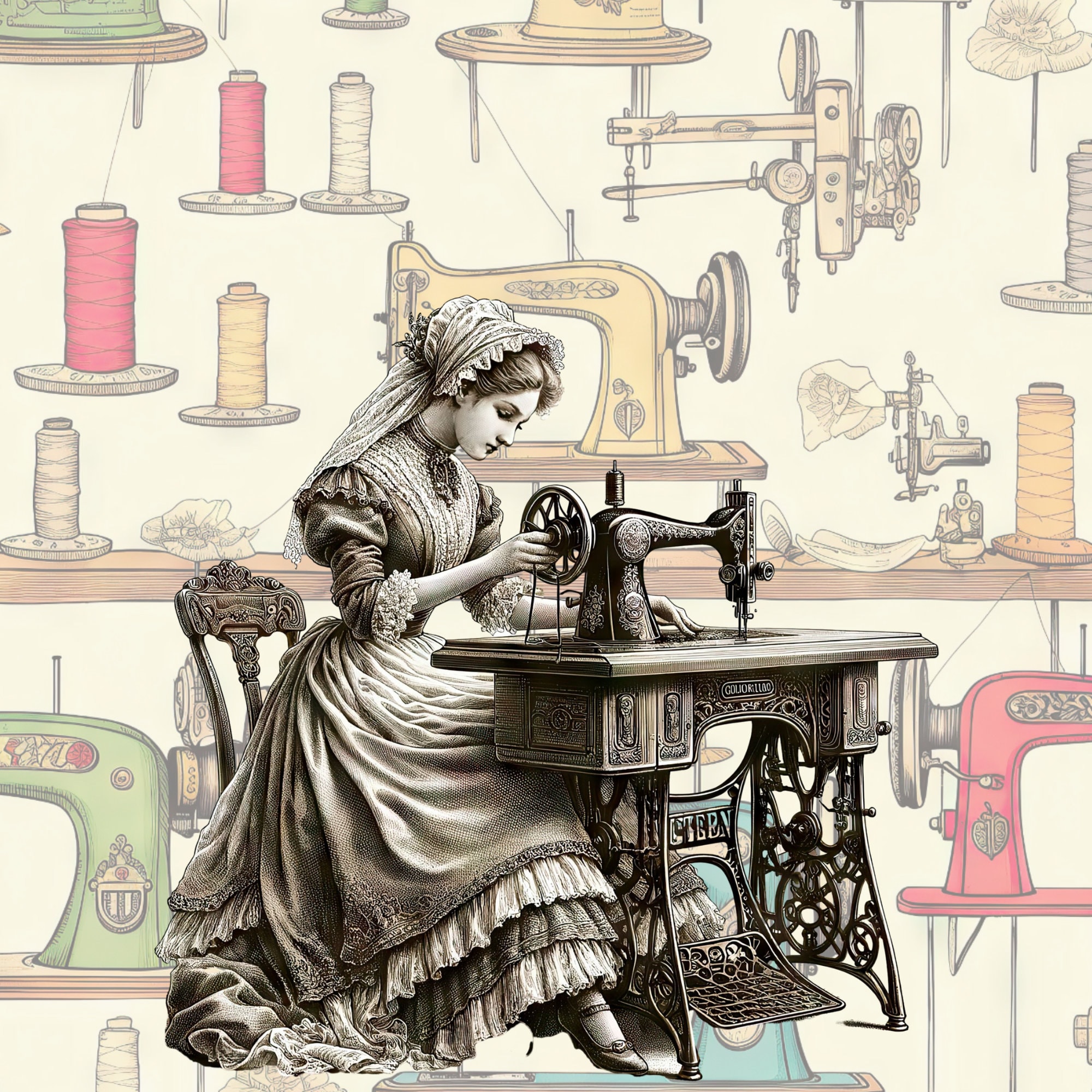 Victorian Seamstress Clipart, Sewing Clipart, Retro Vintage Sewing ...
