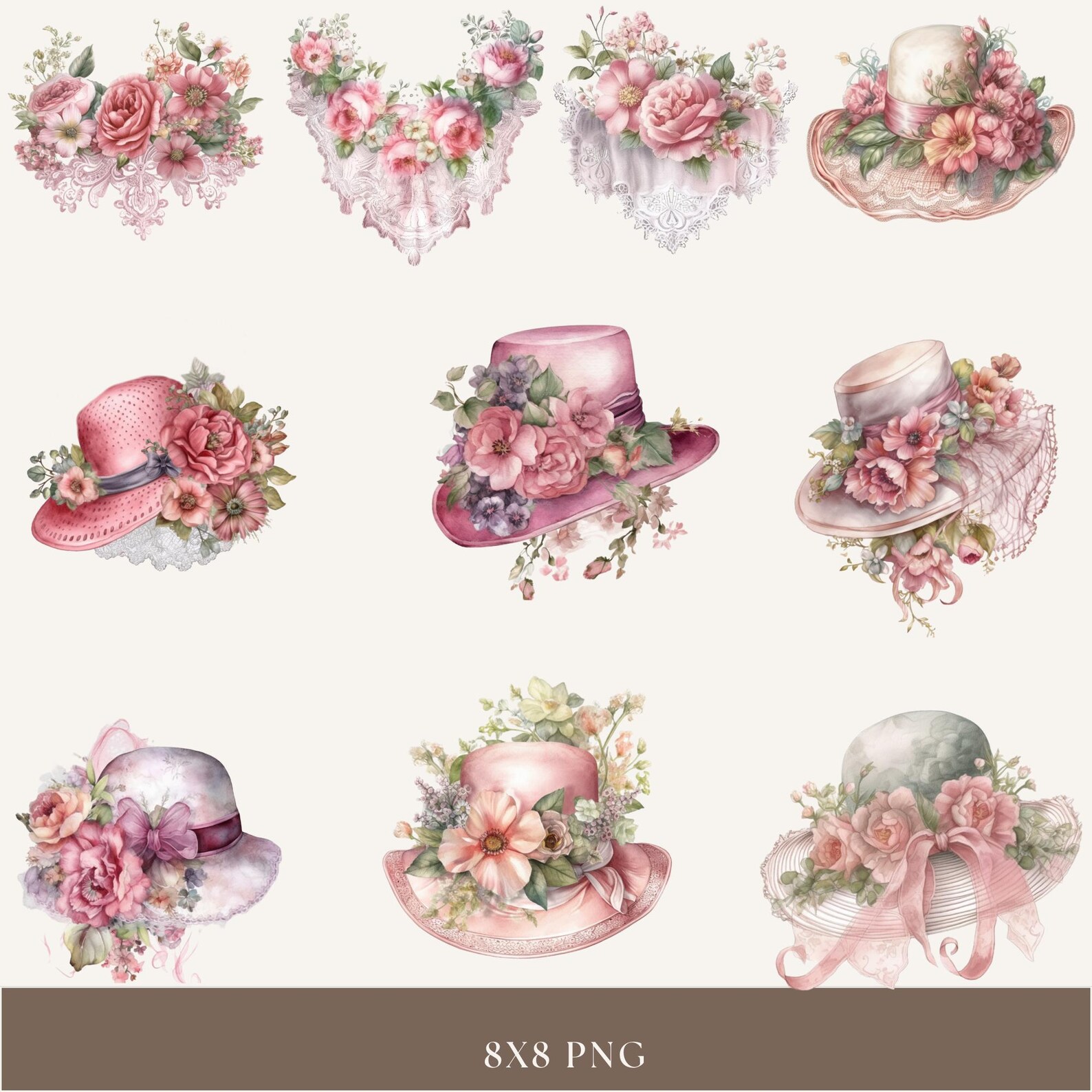 Vintage Floral Lace Clipart, Flowers Lace, Victorian Hats Clipart ...