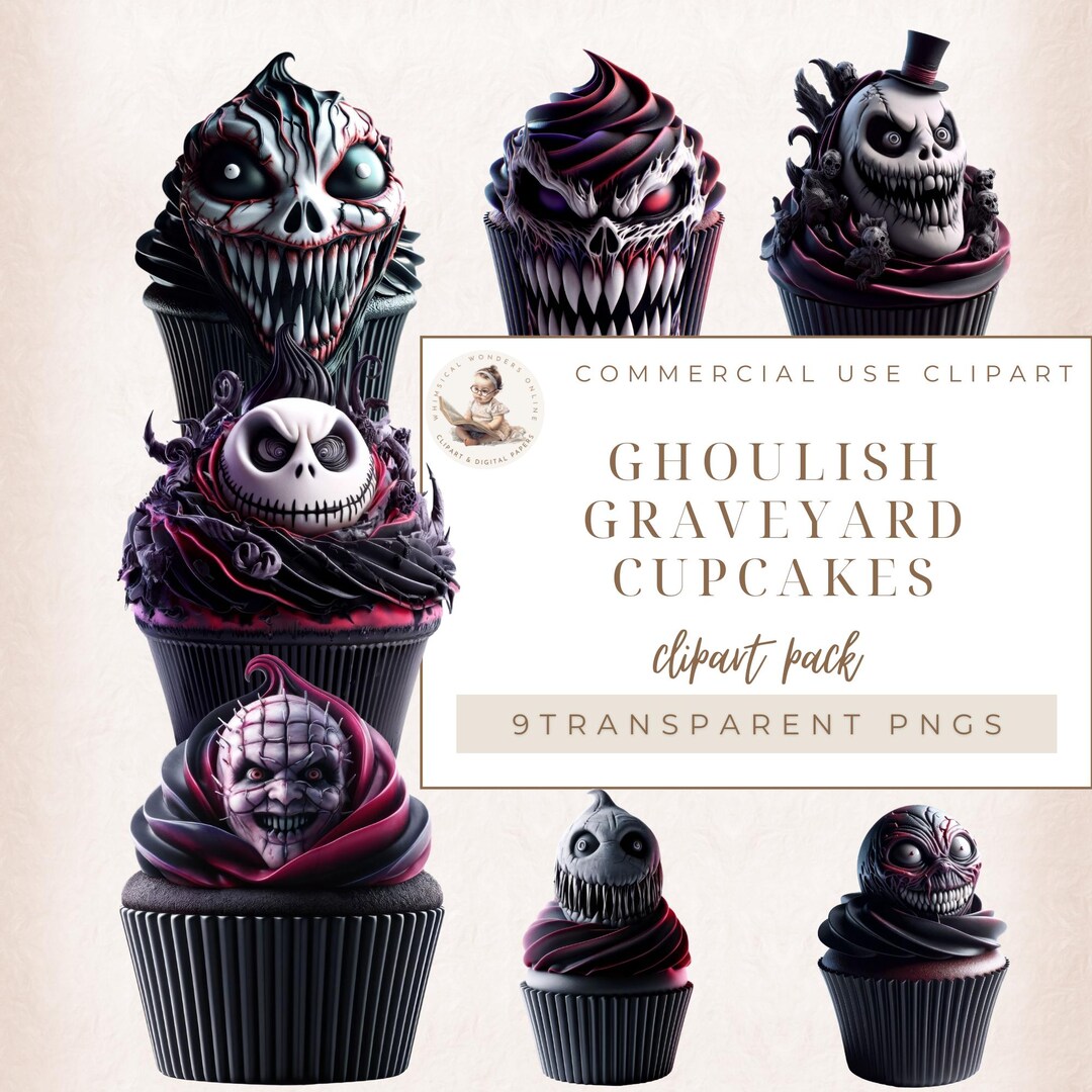 Scary Creepy Cupcake Clipart, Halloween Party Invitations, Creepy ...