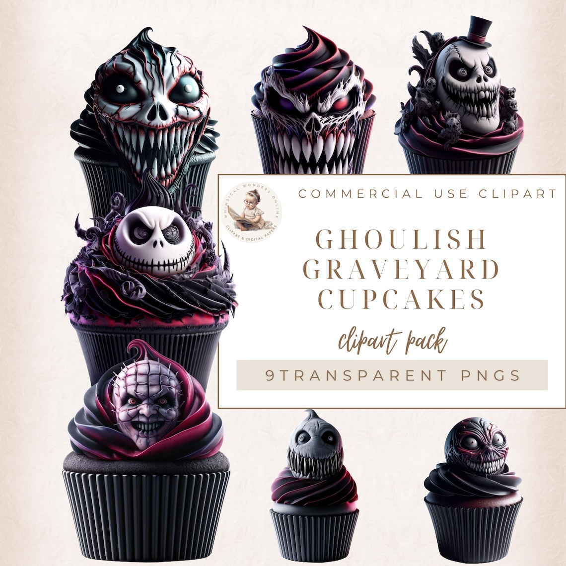 Scary Creepy Cupcake Clipart, Halloween Party Invitations, Creepy ...