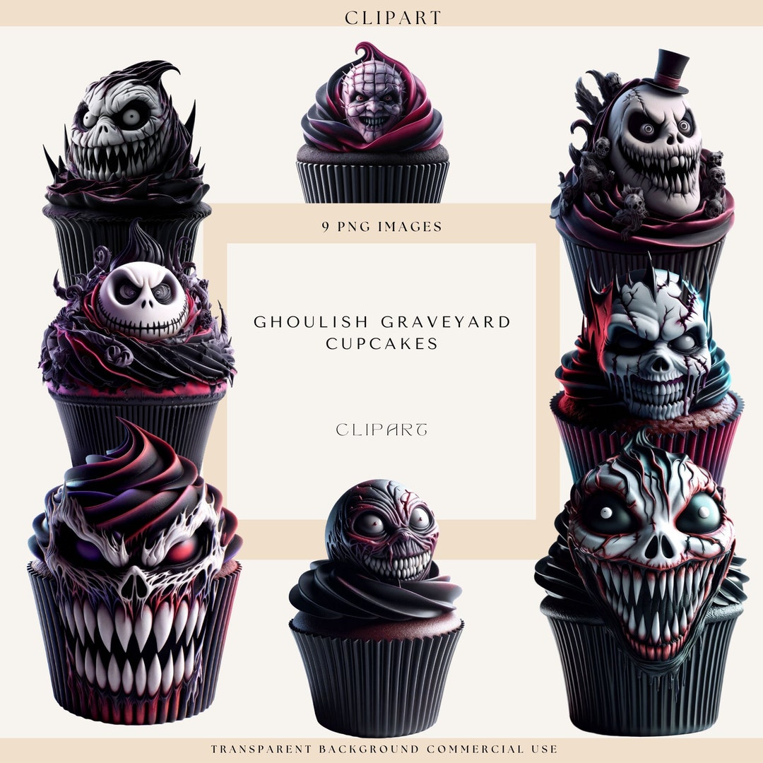 Scary Creepy Cupcake Clipart, Halloween Party Invitations, Creepy ...