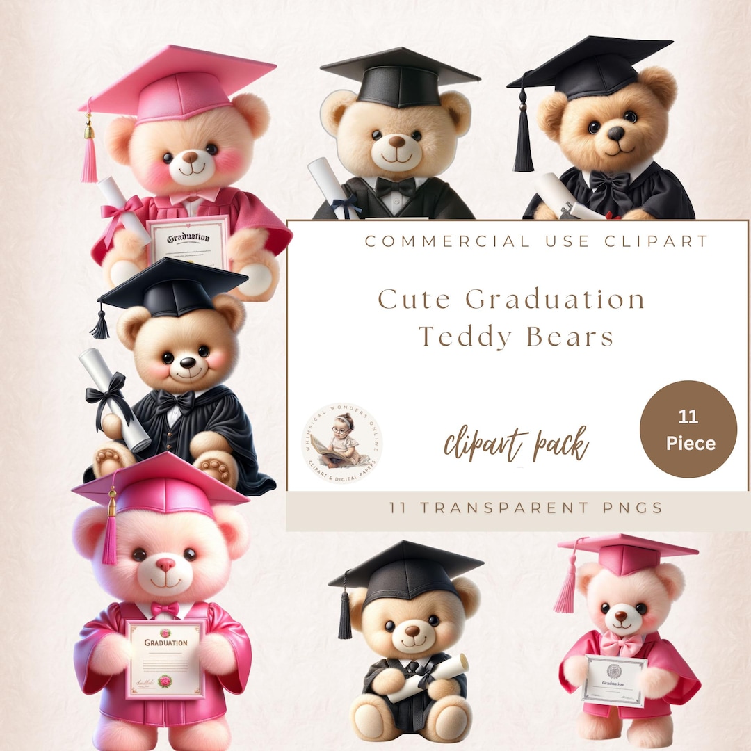 Cute Graduation Teddy Bears Clipart, Graduation Clipart, Grad Bear ...