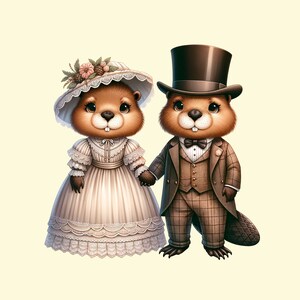 Beaver Clipart, Victorian Beavers in Love, Wedding Clipart, Victorian ...