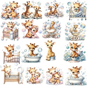Cute Giraffe Clipart Bundle, Baby Giraffe PNG, Giraffe & Bubbles ...