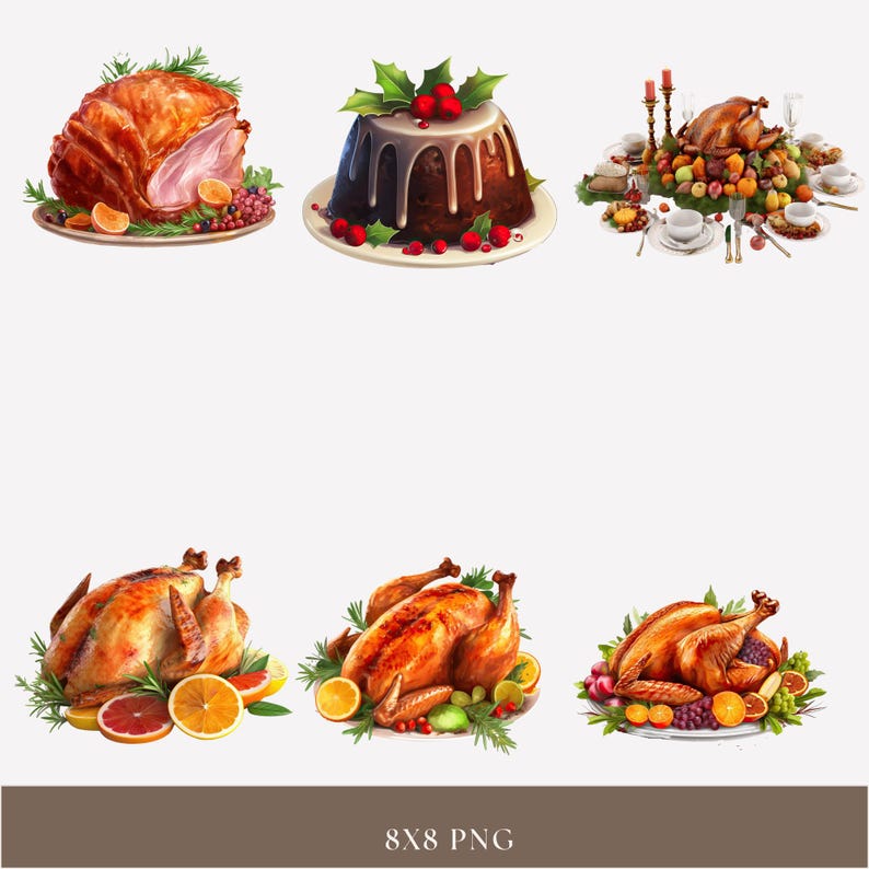 Christmas Dinner Clipart, Watercolor Food Clipart, Dinner Clipart ...