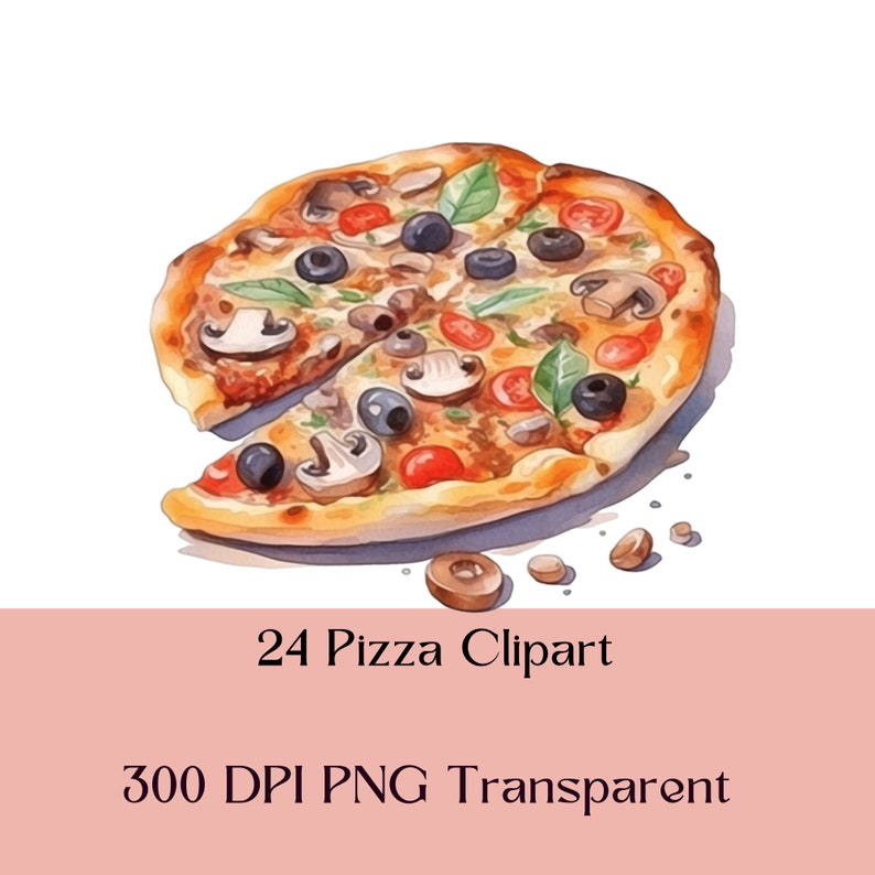 Watercolor Pizza Clipart Bakery PNG Pepperoni Pizza Food - Etsy