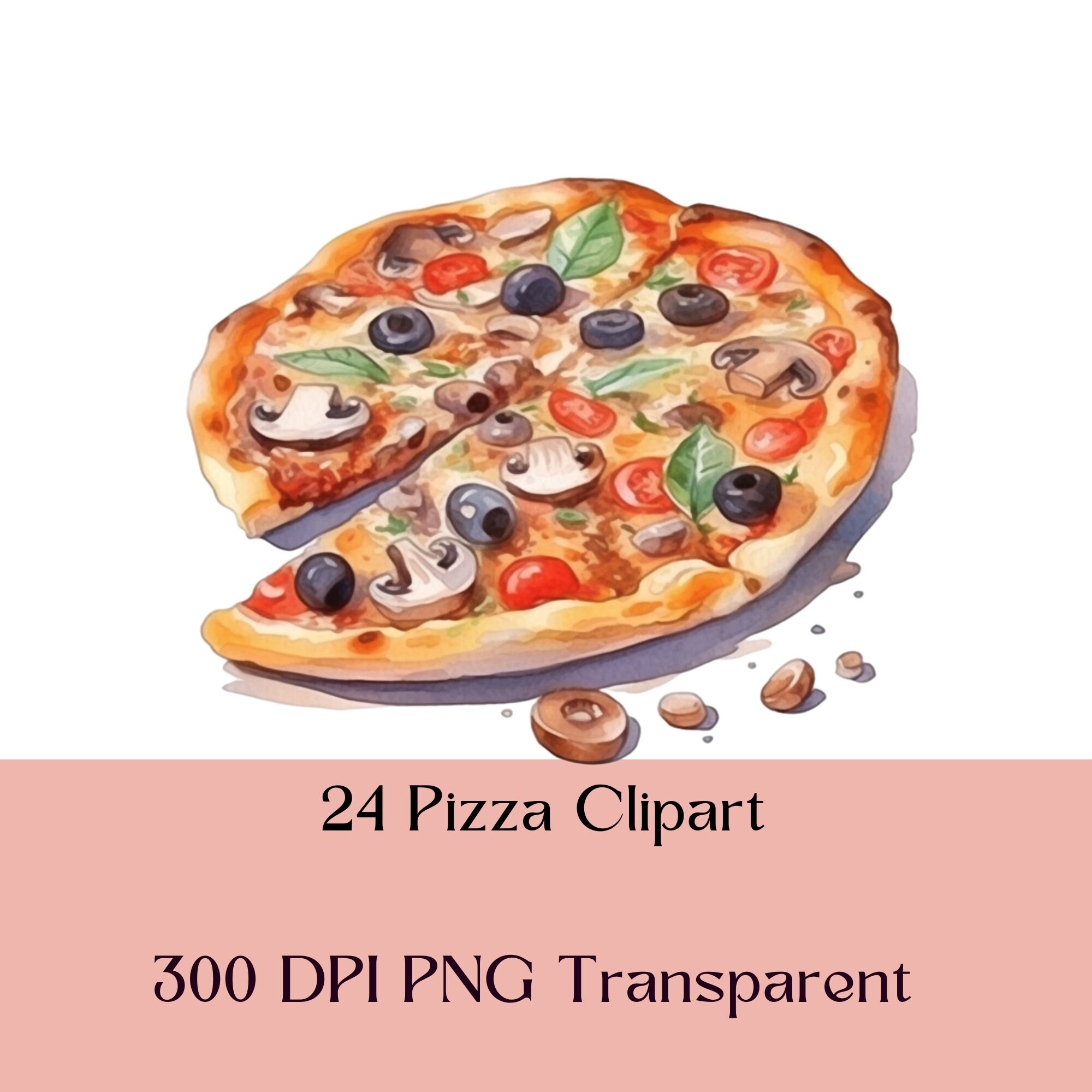 Watercolor Pizza Clipart Bakery PNG Pepperoni Pizza Food - Etsy