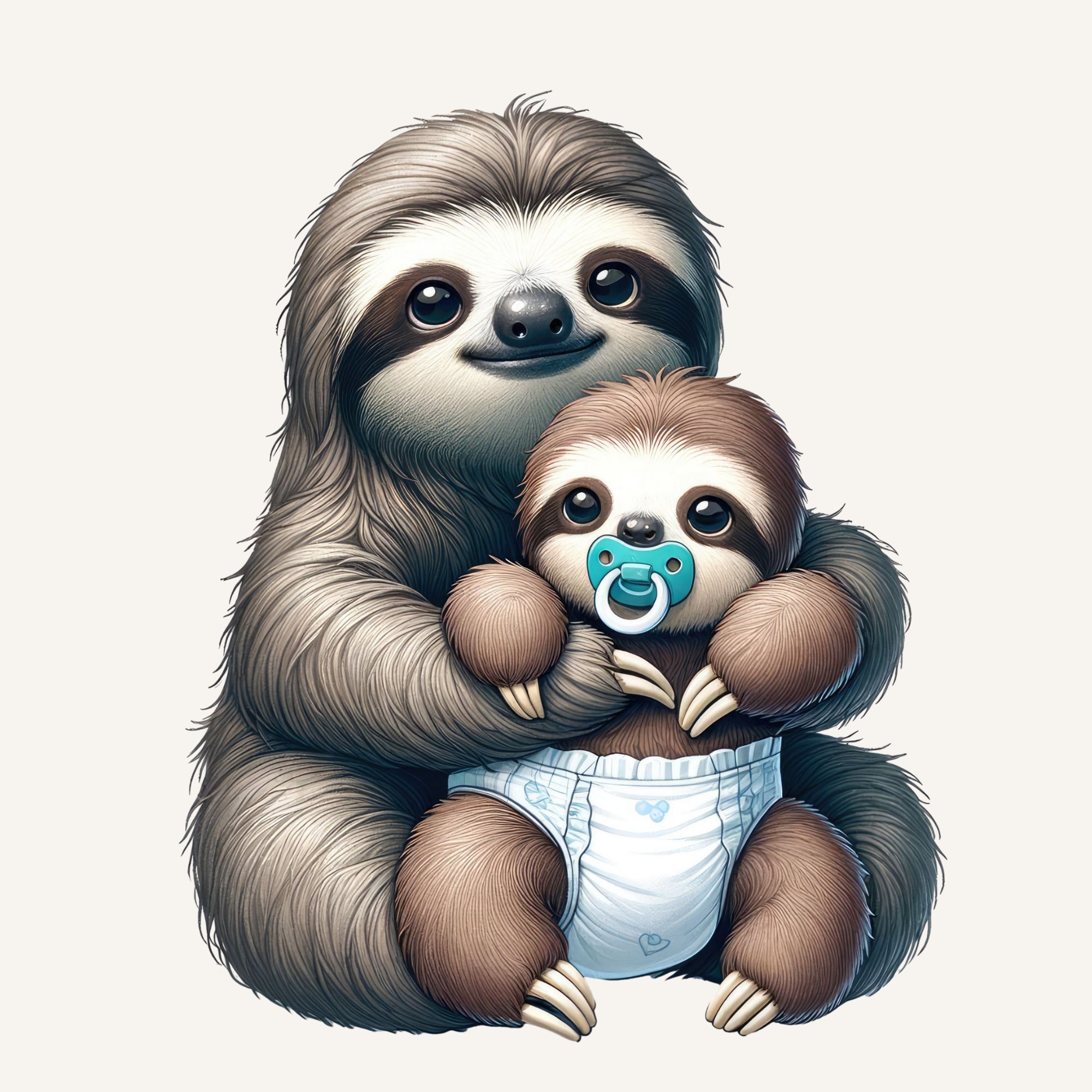 Sloth Mom and Baby, Sloth Clipart, Nursery Graphics, Animal Clipart ...