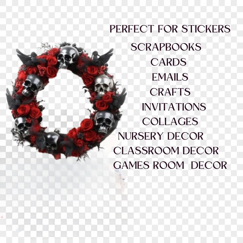 Skull Clipart, Gothic Clipart, Watercolor Wreath Png, Skull Wreath ...