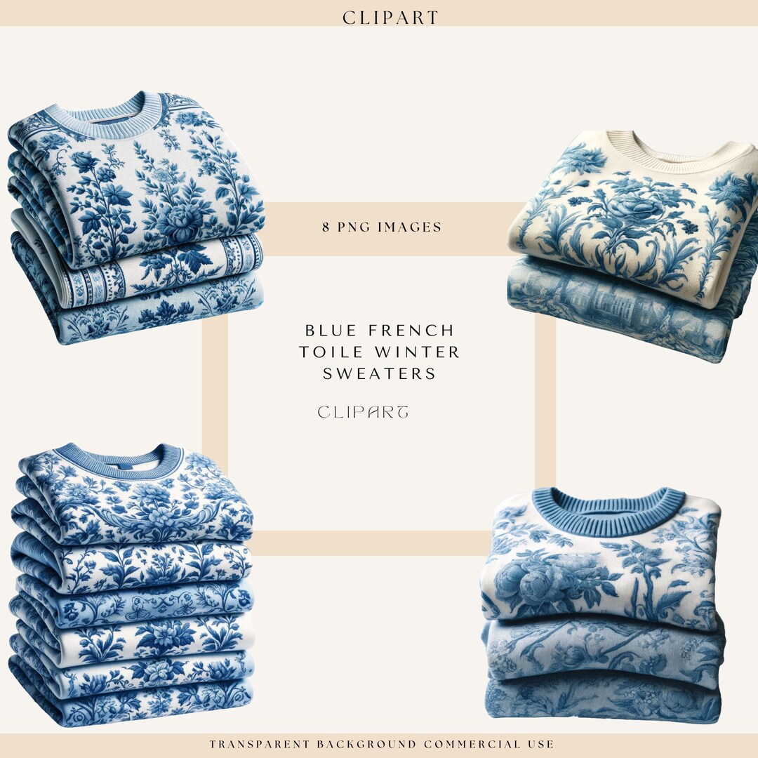 Blue Toile Clipart, Blue Toile De Jouy, Winter Seaters, Toile Jumpers ...